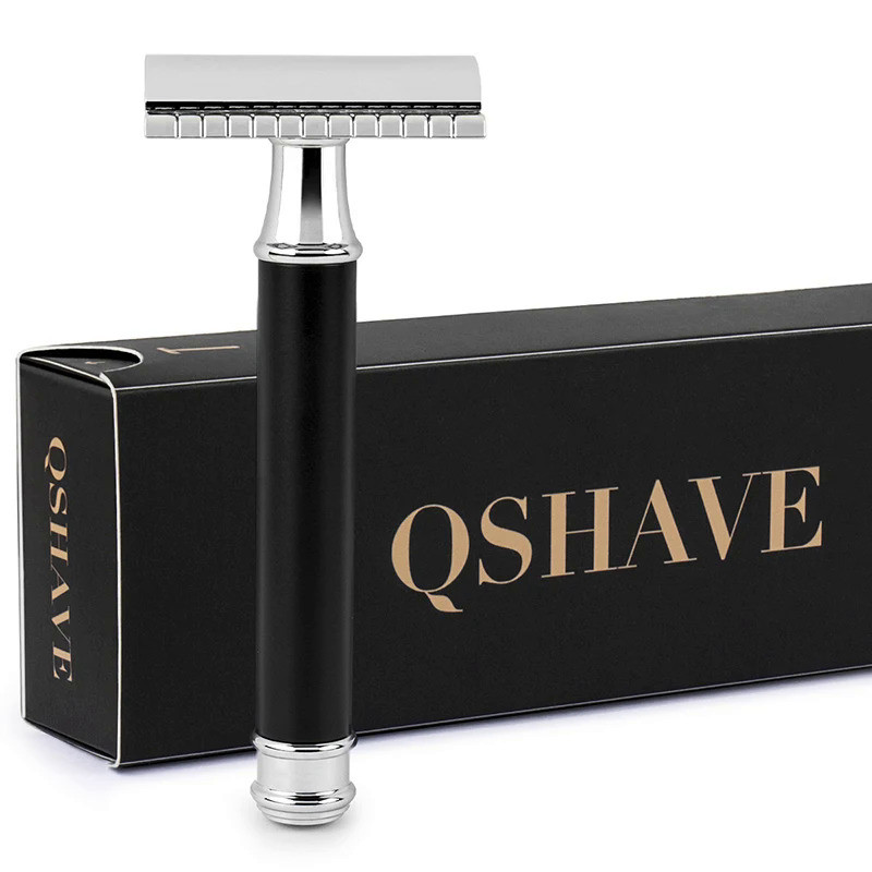 Qshave Men Manual Shaving Razor Classic Safety Razor Black Handle ...