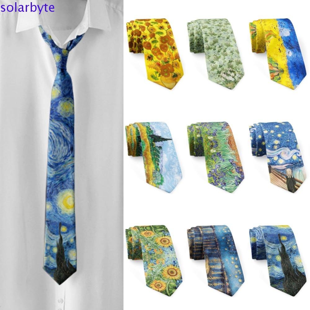 เนคไท SolarByte วานโกล์ดอกทานตะวัน ขนาด 8 ซม. พิมพ์ลายภาพวาดสีน้ำมัน ผูกได้ง่าย และมีความนุ่ม ...