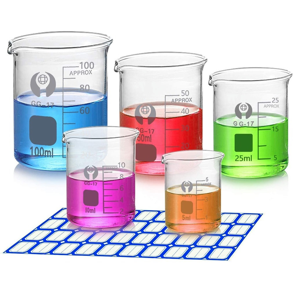 Lab Beakers 5ml 10ml 25ml 50ml 100ml แก้ววัด Low Form Beaker ชุดรูปแบบต่ําสําเร็จการศึกษาวัด ...