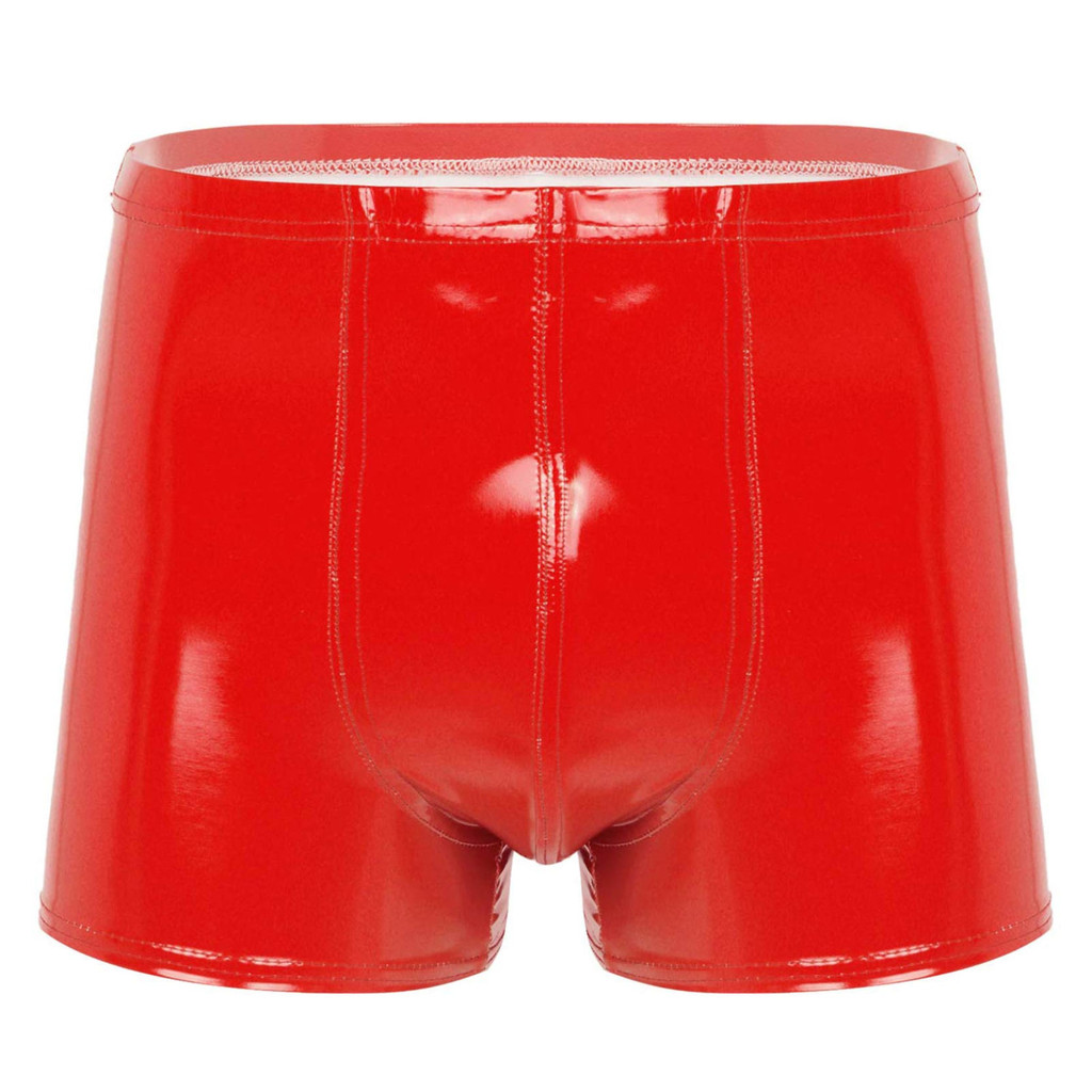Nikiikoo Mens Wet Look Patent Leather Shorts Bulge Pouch Boxer Brief ...