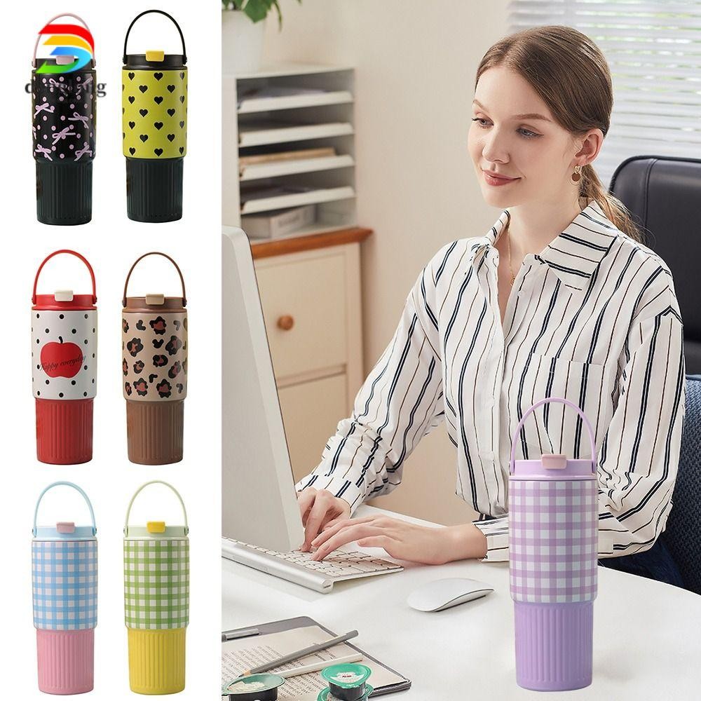 DENGLONG สแตนเลส King Cup, Bow Love Grid พิมพ์ด้วยถ้วยฟางสูญญากาศแบบใช้มือถือ, ทนทาน 800ML ฉนวน ...