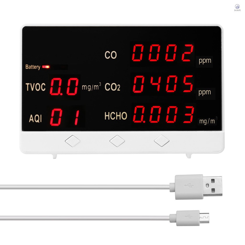 จอแสดงผลดิจิตอลมัลติฟังก์ชั่นความแม่นยําสูง CO CO2 HCHO TVOC เครื่อง ...