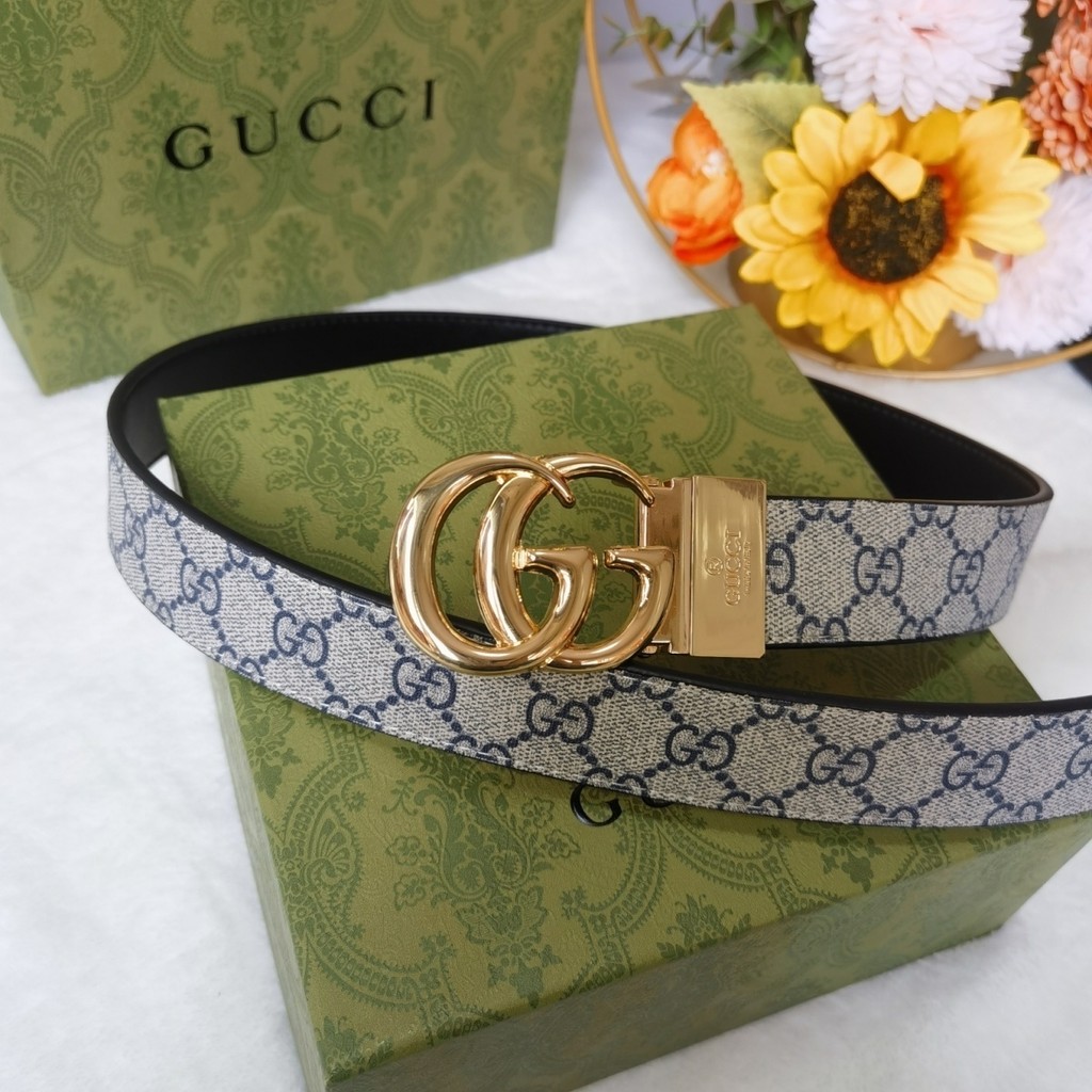 เข็มขัดผู้ชาย Gucci 2217 หนังแท้ กว้าง 3.5 ซม. หัวเข็มขัดโลหะ ดีไซน์ ...
