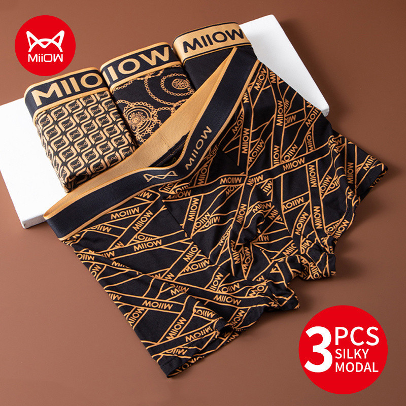 Miiow 3 ชิ้นจัดส่งฟรีผ้าฝ้าย Man ชุดชั้นในนักมวยชาย Breathable Cuecas กางเกงในชายนักมวยกางเกงขา ...