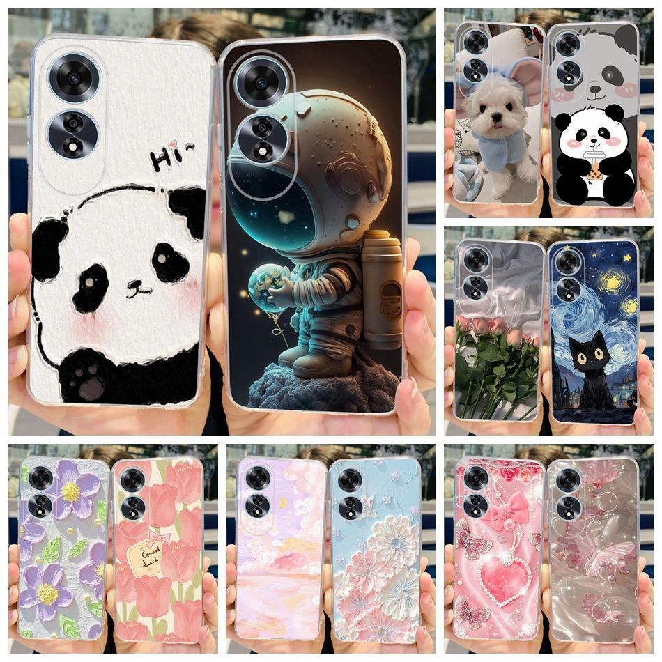 Oppo A60 CPH2631 2024 แมวน่ารัก Panda ดอกไม้ทาสีปลอก OppoA60 4G ซิลิโคน ...