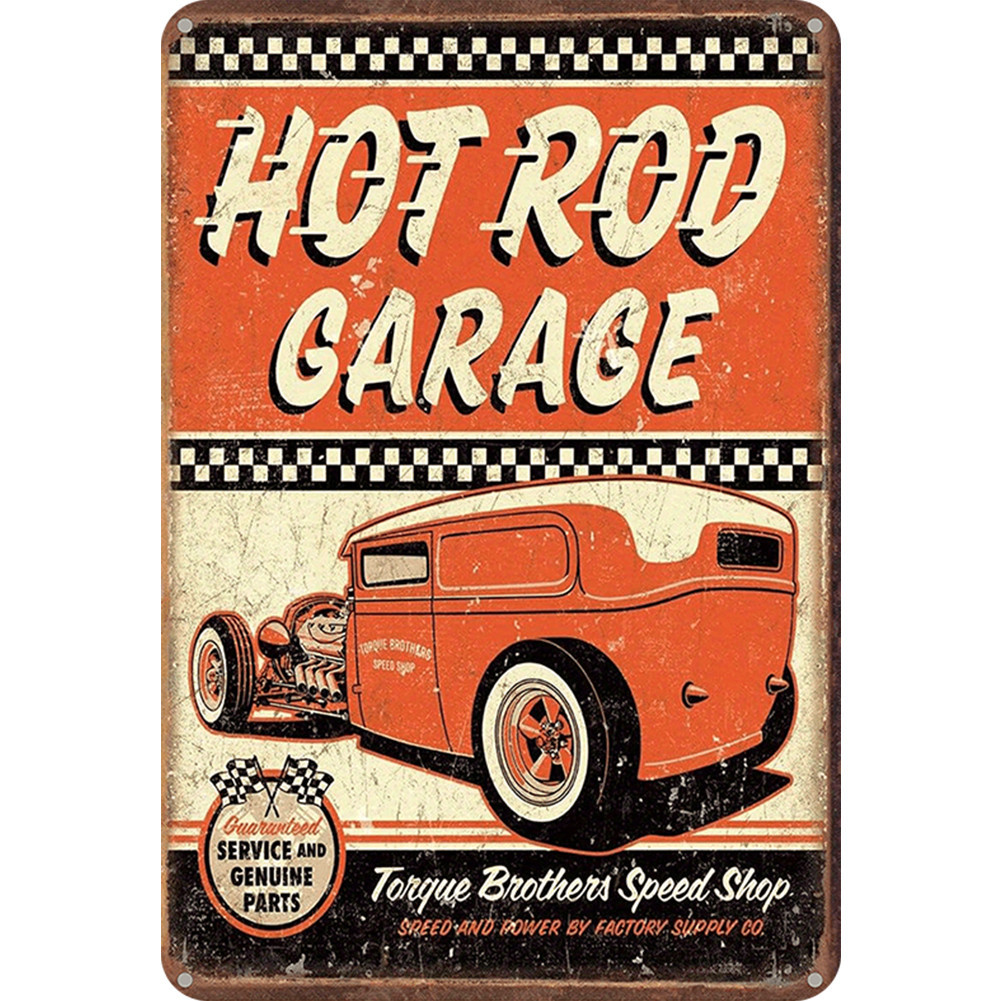 Vintage Metal Plate Hot Rod Garage ภาพวาดเหล็กสี่เหลี่ยม Wall ...