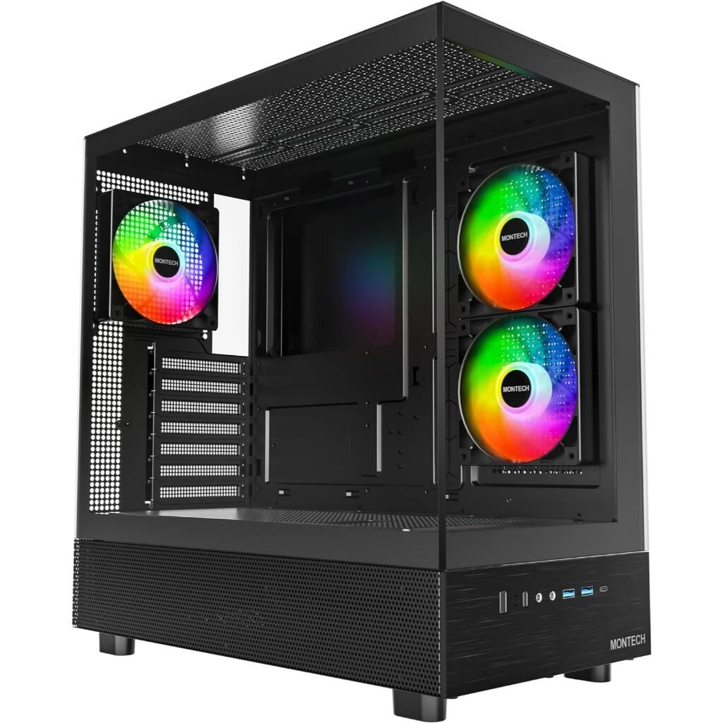MONTECH XR Black ARGB *แถมพัดลม ARGBx3ตัว* Dual Tempered Glass Panel ...