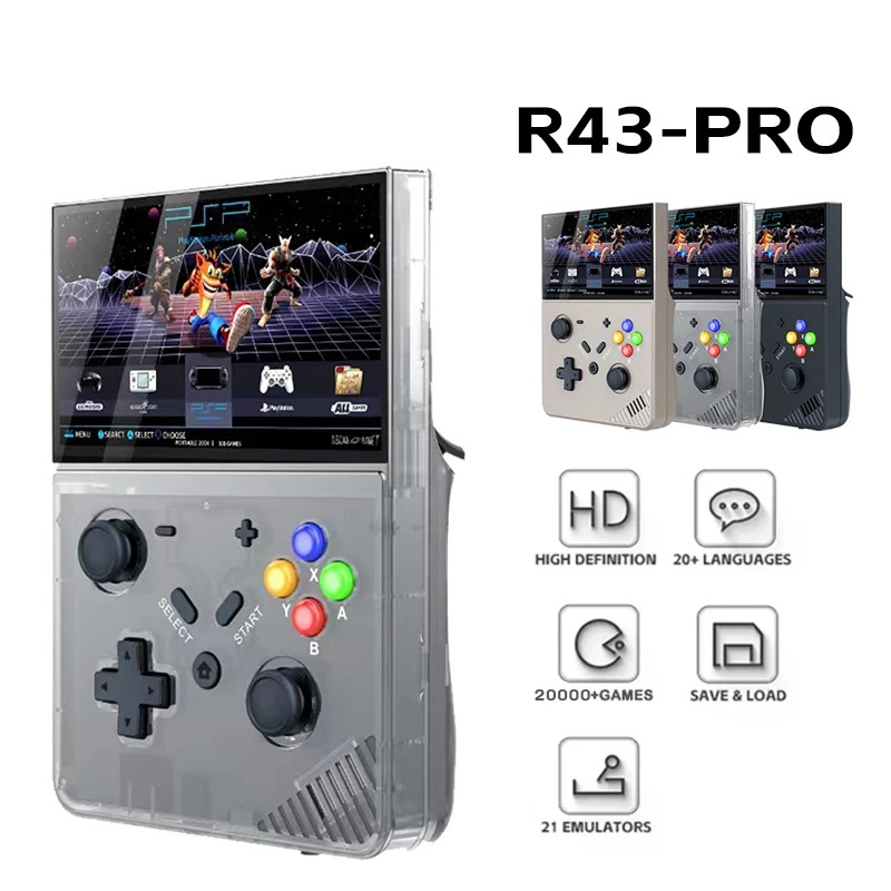R43 M18 Pro Retro คอนโซลวิดีโอเกมมือถือ HD หน้าจอ LED ขนาด 4.3 นิ้ว ...