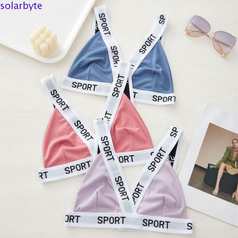 SOLARBYTE V Bra แบบไร้สายลึก ก้านรองกระแทกกันเห็น และมีลายพิมพ์อักษร บราปั๊มหน้าอกสำหรับสตรี ...