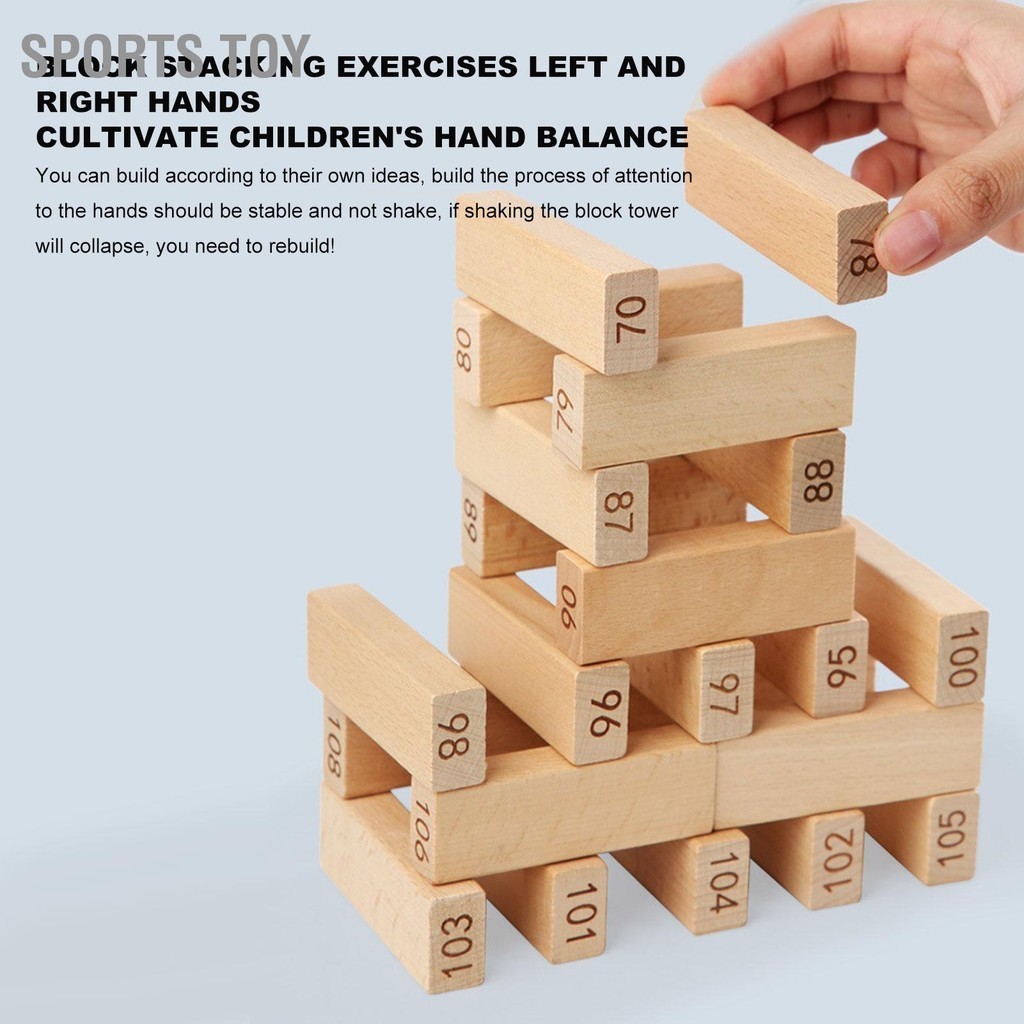 Sports Toy เกมทาวเวอร์ไม้ 60 ชิ้น Beechwood Stacking Tower เกมพร้อมตัวเลขสำหรับเกมปาร์ตี้แคมป์ ...