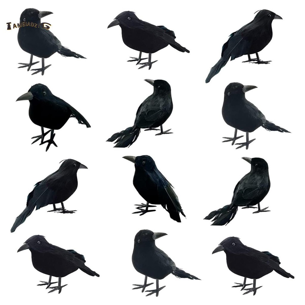 ⭐12 ชิ้นฮาโลวีน Black Crows Feathered Crows สมจริงดู Handmade Feathered ...