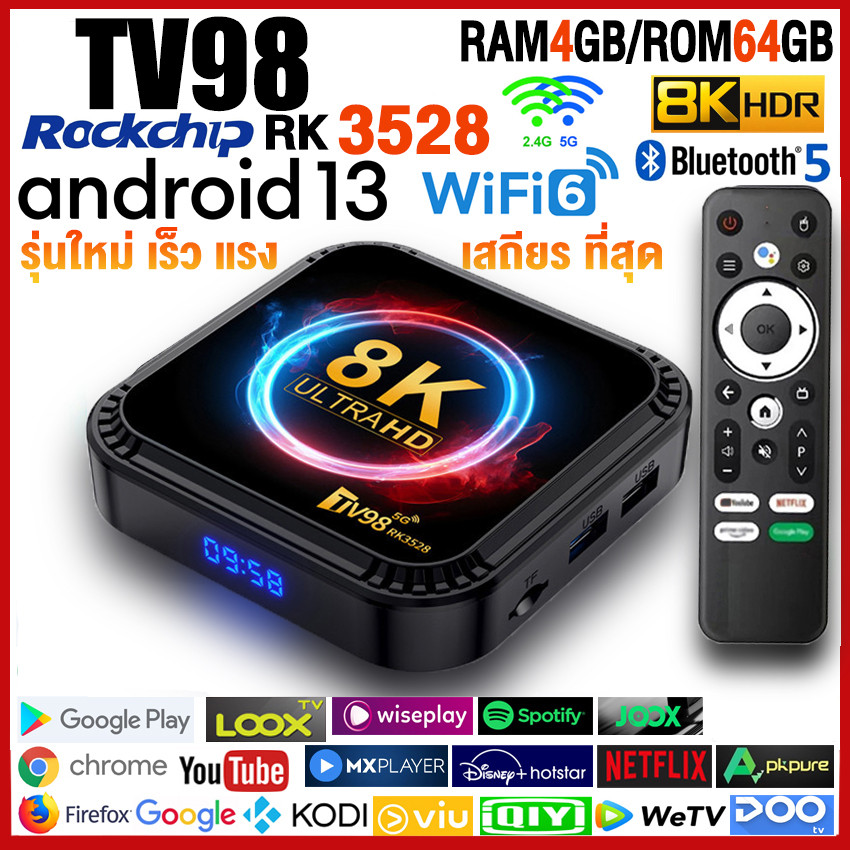 🔥สุดยอดกล่องแอนดรอยด์รุ่นใหม่ปี 2024 Android TV Box TV98 แรม4GB/64GB Rockchip ใหม่ RK3528 ...