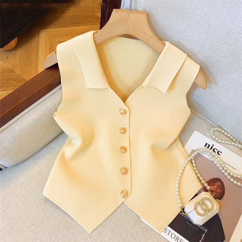 [XZNZVV] เสื้อกั๊กถักทรงสลิมแขนกุดคอวีอารมณ์ฝรั่งเศสสําหรับผู้หญิง IKFG ...