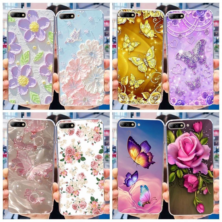 สําหรับ Huawei Y7 2018 กรณี LDN-L01 LDN-L21 ฝาครอบดอกไม้ยอดนิยม Soft ...