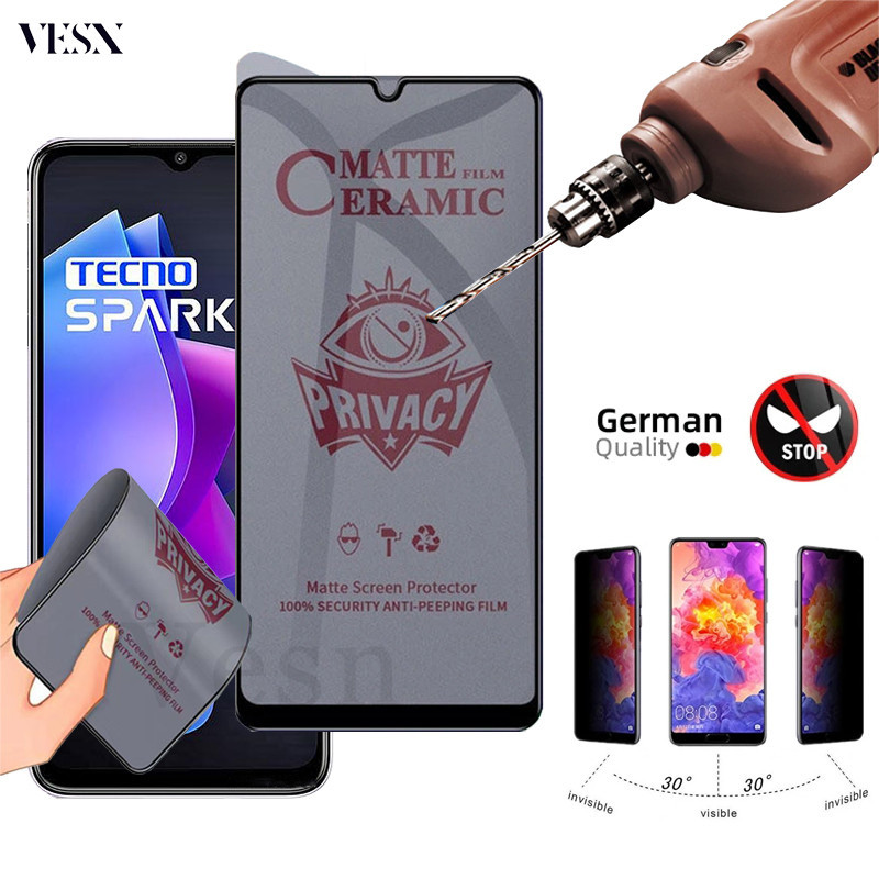 ฟิล์มเซรามิกกันเสือกกันมอง แบบเต็มจอ รูกล้อง งอได้ ไม่แตก ไม่ใช่ กระจก Tecno Spark 20 20P 20C 10 ...