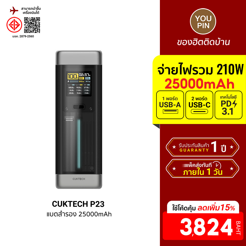 [ลดเหลือ 3824] CUKTECH P23 Powerbank แบตสำรอง 25000mAh จ่ายไฟรวมกันสูง ...