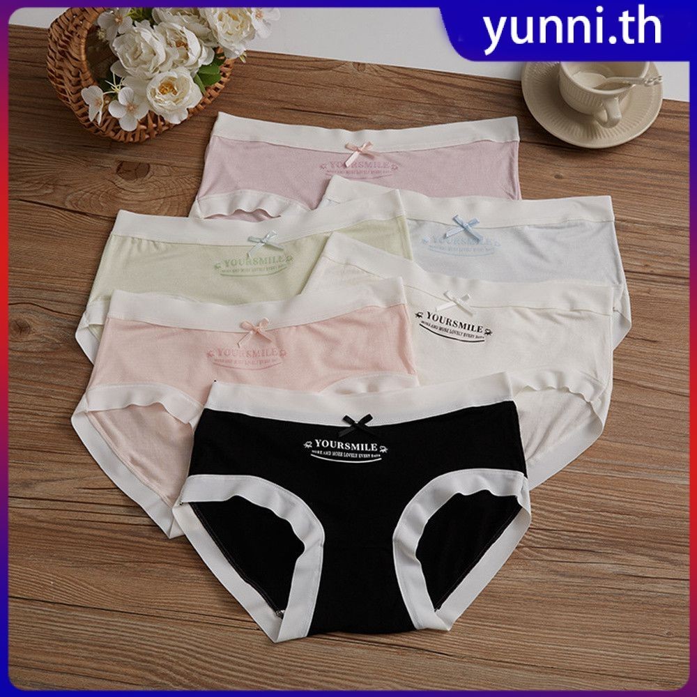 หม่อนผ้าไหมกางเกง Modal ผู้หญิงหวานโบว์พิมพ์ชุดชั้นในสแปนเด็กซ์นักเรียนกางเกงสามเหลี่ยมสบายชุด ...