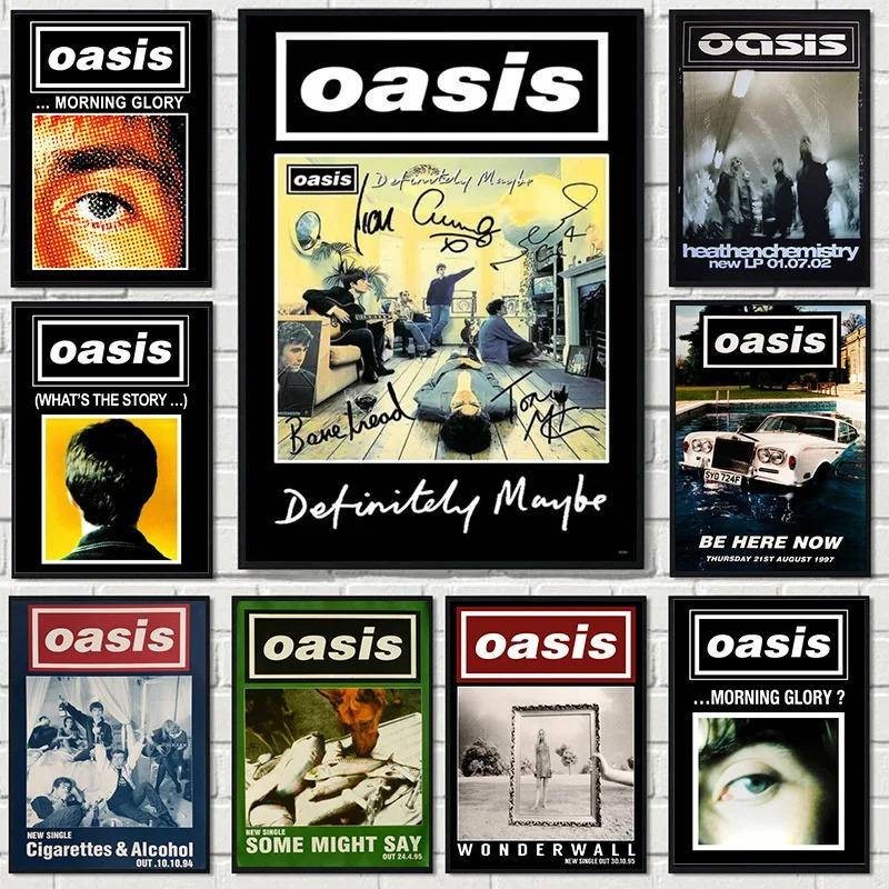 Vintage Oasis Band Hot Music อัลบั้มปกนักร้องโปสเตอร์พิมพ์ผ้าใบภาพวาด ...