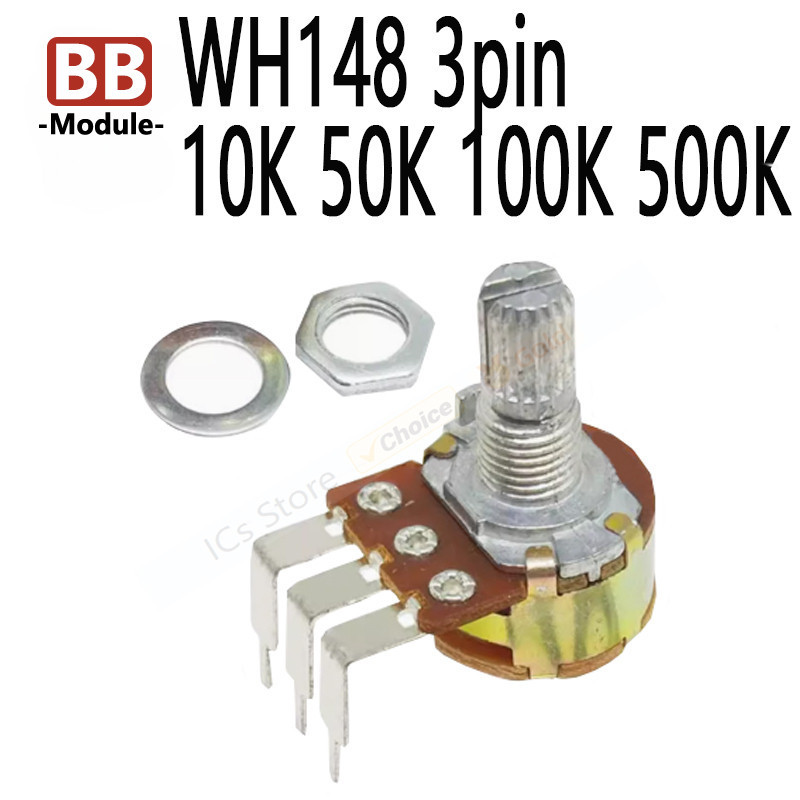 พร้อมสวิตซ์ 15MM Bend foot B5K B10K B100K B500K Potentiomete WH148 3pin ...