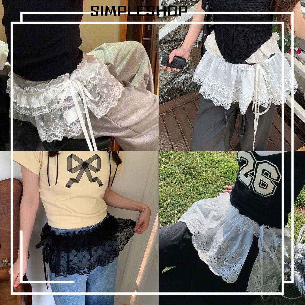 SIMPLESHOP กระโปรงมินิสไตล์ Harajuku Lace Up Ruffles ปักลายดอกไม้ สำหรับลุค Y2K และเสื้อยีนส์ ...