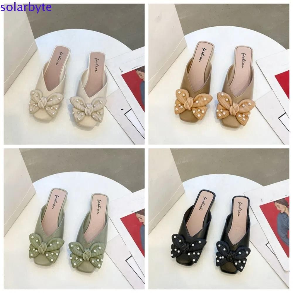 SOLARBYTE หนังรองเท้าแตะผู้หญิง, Anti Slip Pearl ลูกปัดสไลด์รองเท้าแตะ, Elegant รอบ Toe Soft ...