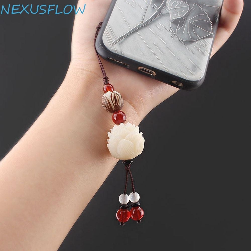 Nexusflow Bodhi Lotus พวงกุญแจดอกไม้ Anti-Lost Handmade Creative Agate ไม้แขวนเชือกสไตล์จีนรถ ...