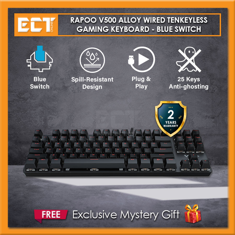 Rapoo V500 Alloy Wired Tenkeyless Gaming Keyboard - สวิตช์สีน้ําเงิน/แดง/น้ําตาล | Shopee Thailand