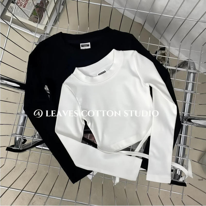 [KeDaYa] พร้อมส่ง เสื้อครอปสไตล์เกาหลี เสื้อยืดแขนยาววินเทจอเมริกัน ชุด ...