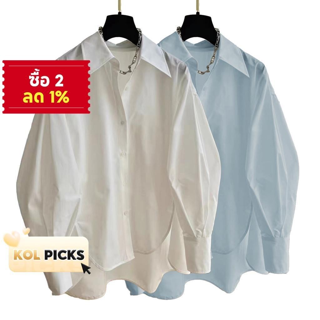 (KOL‘s pick) Lovito เสื้อเบลาส์ผู้หญิง อสมมาตร กระดุมด้านหน้า สีพื้น ...