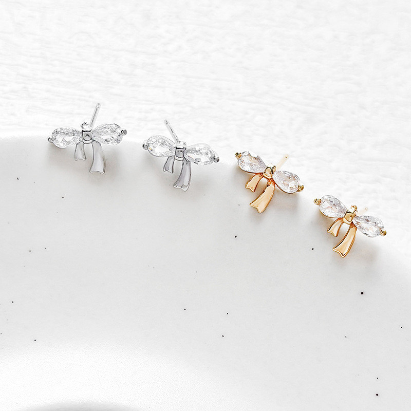 ต่างหูเพทายโบว์เฉพาะกลุ่มสีทองเคลือบสีทอง14K S925เข็มเงินต่างหูต่างหูเข้าชุดง่ายทุกวัน | Shopee ...