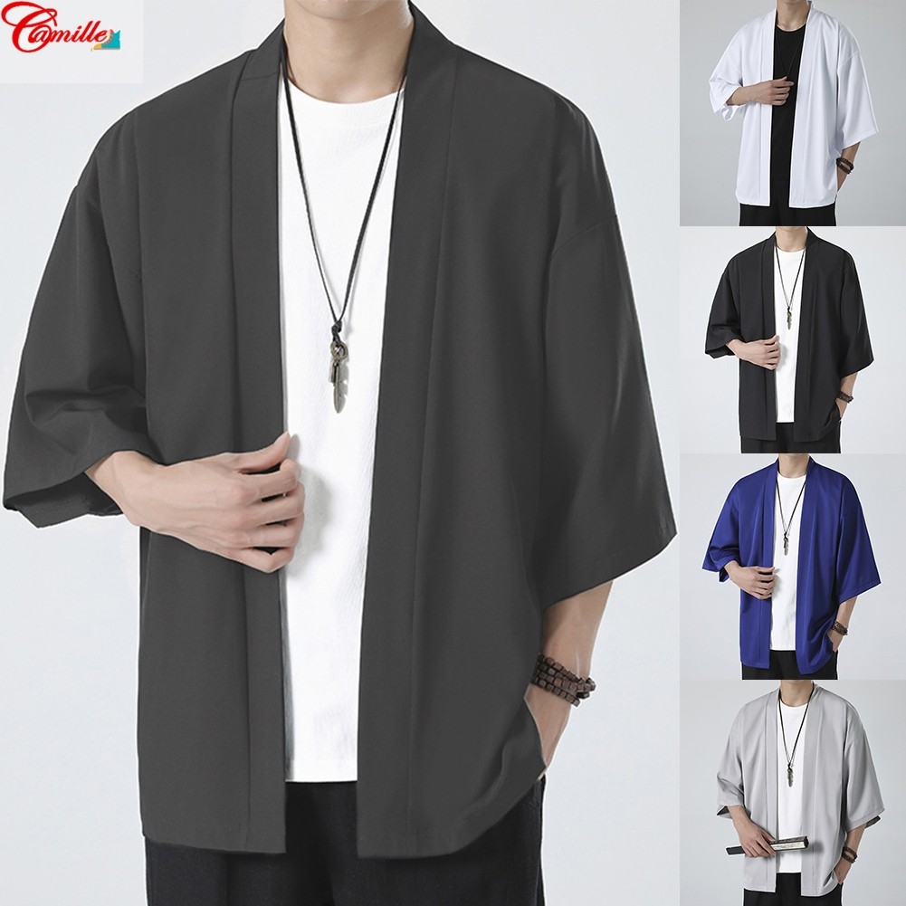 CAMILLES Men Kimono Top Shirt Robe Coat Outerwear Open Front Cardigan ...
