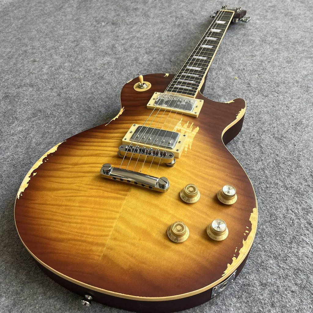 Relic Aged Gibson Les Paul กีตาร์ไฟฟ้ามาตรฐาน Sunburst Flame Maple ...