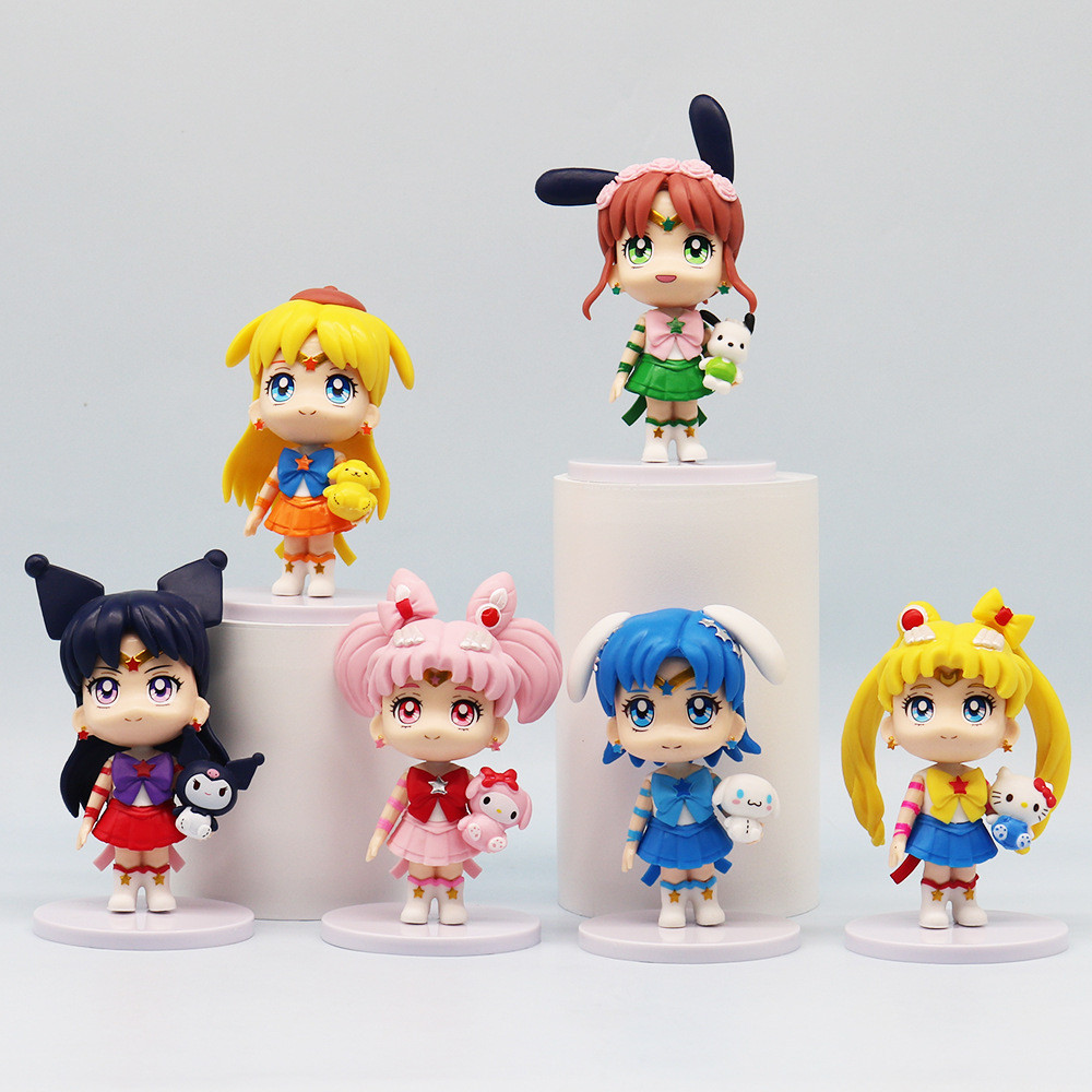 6 ชิ้น/เซ็ต 11 ซม.อะนิเมะ Sailor Moon รูป Tsukino Usagi Hello Kitty ...