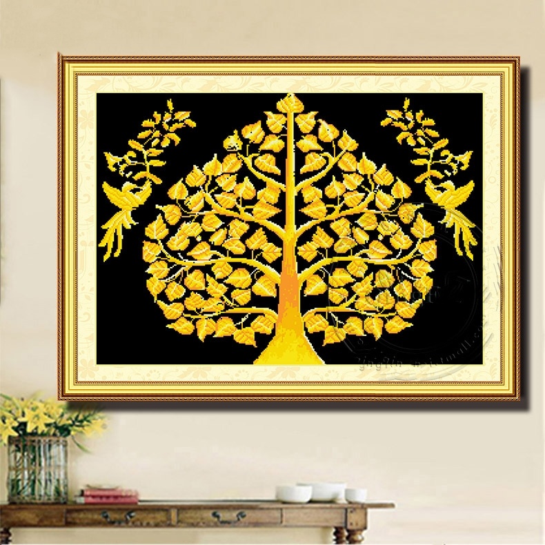 Diy ด้ายฝ้าย 11CT พิมพ์ Golden Fortune Tree Cross Stitch Fortune ...