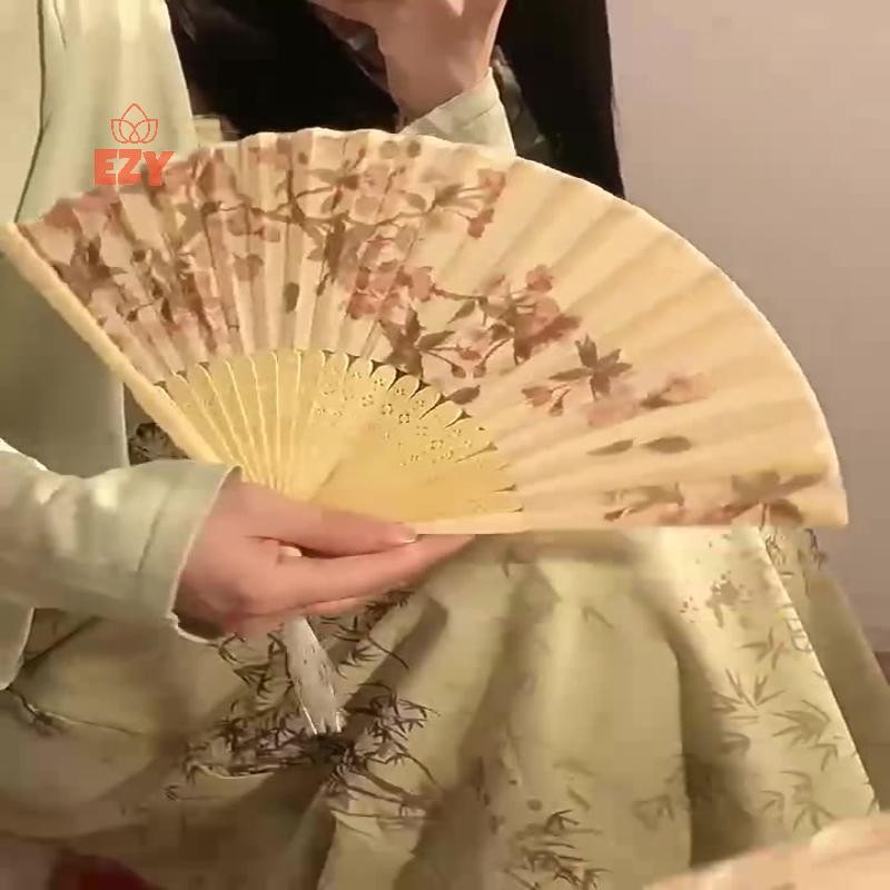 EZY แบบพกพาพับมือพัดลมใหม่สไตล์จีน Dance Props Retro Shell พัดลมผู้หญิงผู้ชายไม้ไผ่ไม้ผ้าไหม ...