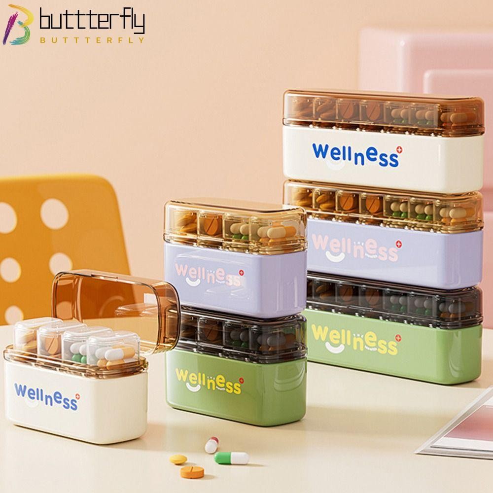BUTTTERFLY กล่องยาเดินทาง, ช่องที่ถอดออกได้ 4/7 กริดรายสัปดาห์ Pill ...