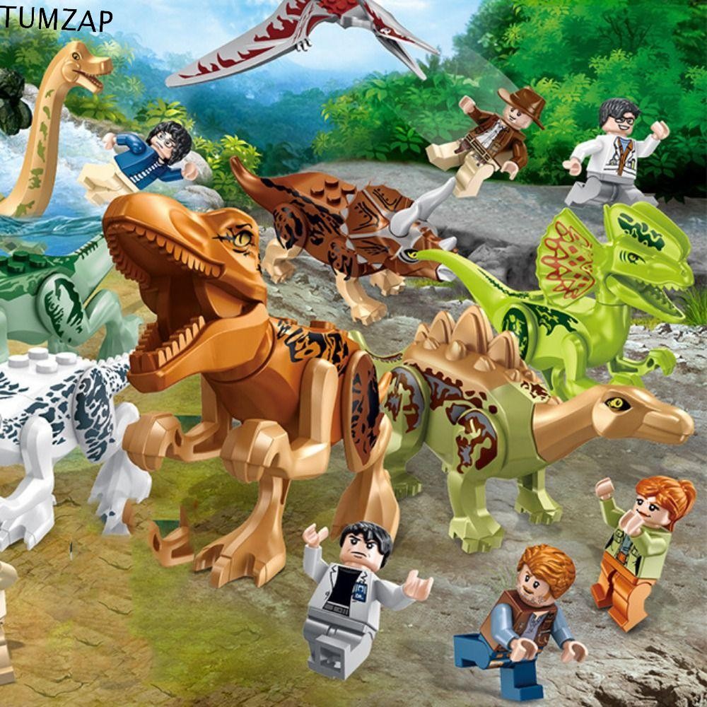 TUMZAP บล็อกตัวต่อไดโนเสาร์, ของเล่น Velociraptor Jurassic Indominus Tyrannosaurus ชุดอิฐ ...