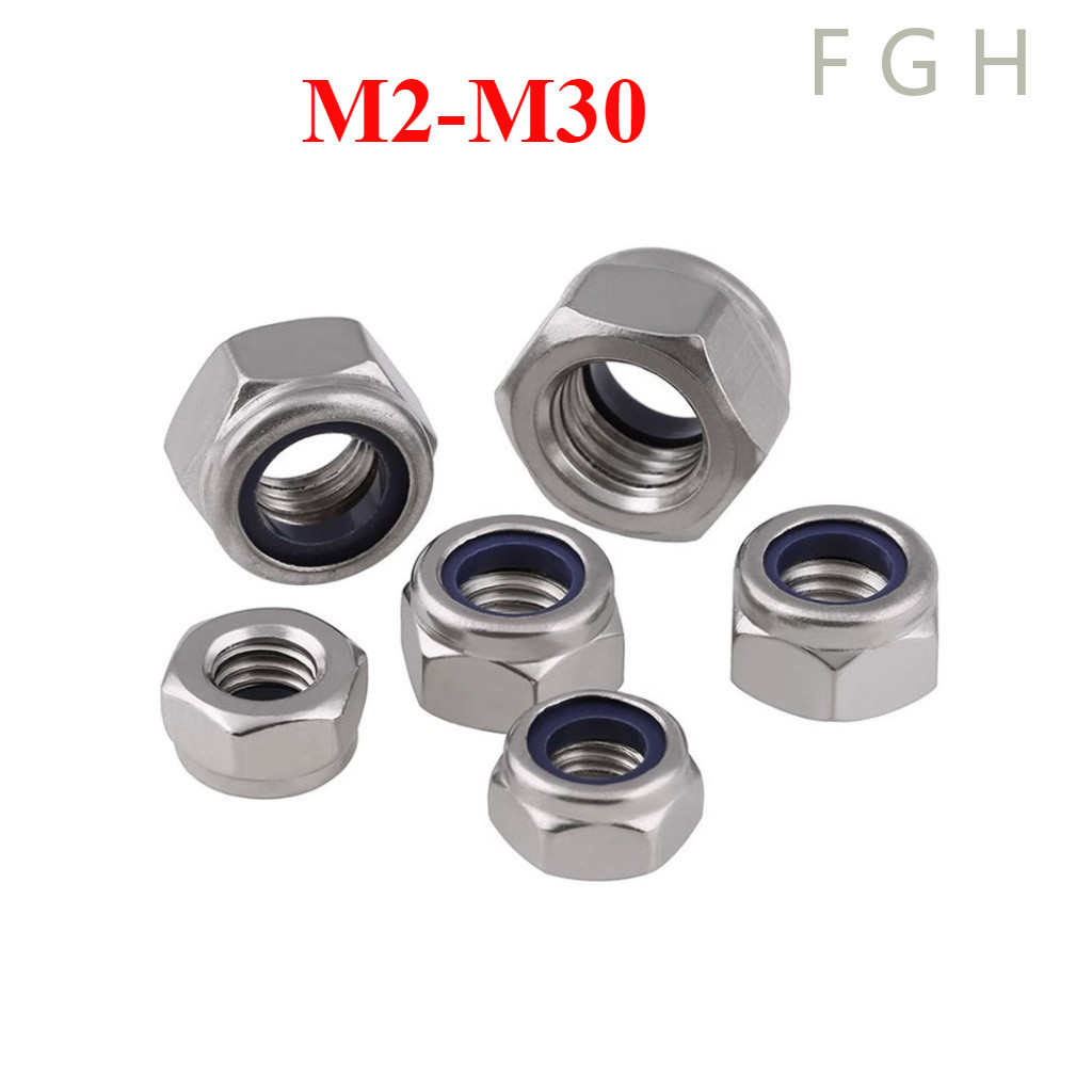 [FGHJS-1-y] หัวน็อต ตัวเมีย ไนลอน สแตนเลส 316/304 เกลียวมิล หยาบ &วิจิตร Hexagon Nylon Insert ...