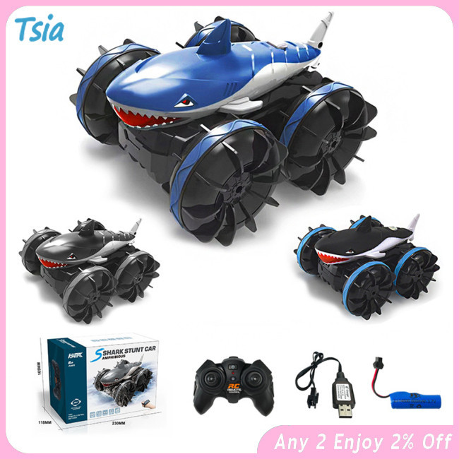 Tsi 1:24 ขับเคลื่อนสี่ล้อสะเทินน้ําสะเทินบก Shark Head Stunt Car ...