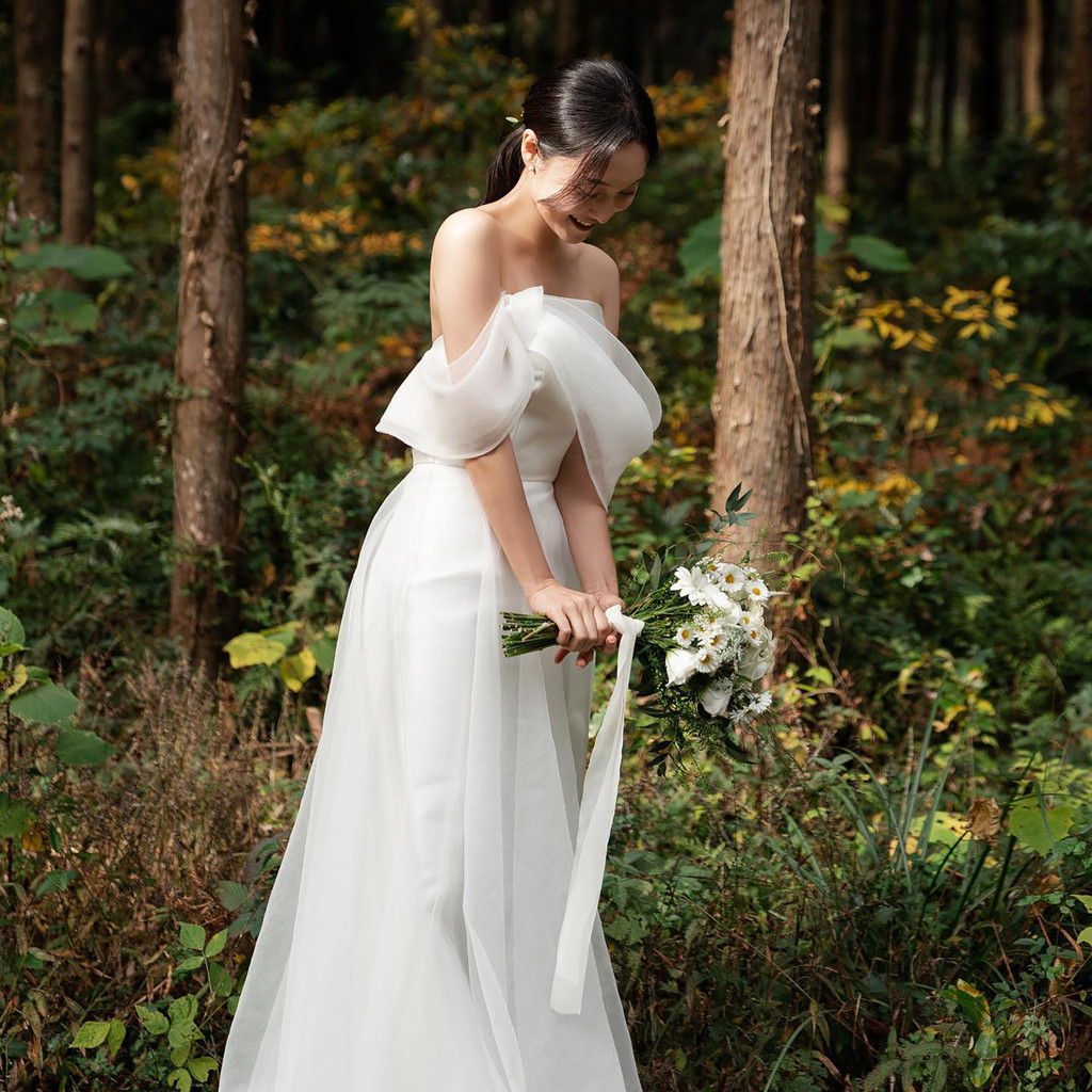 เกาหลี Light ชุดแต่งงานไหล่ Sen Super Sensens Organza กลางแจ้ง Brida ...