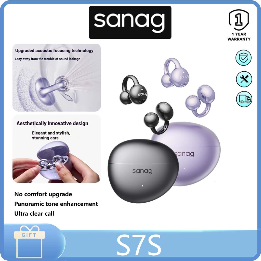 Sanag S7S Bluetooth Headphone Ear clip wireless air bone conduction ...