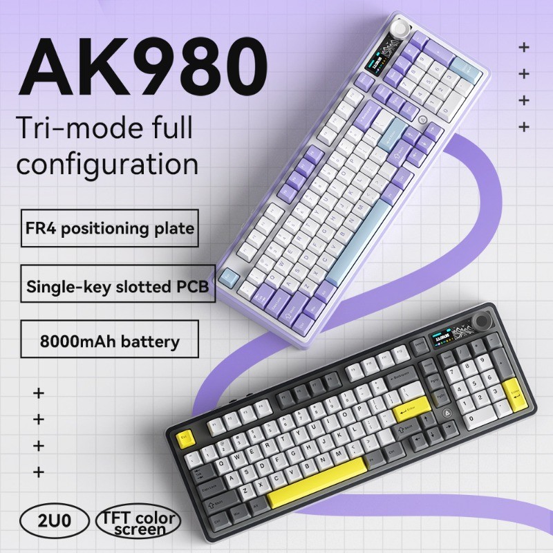 Ajazz AK980 Mechanical Keyboard 3 Mode with Display 98 Keys RGB ...