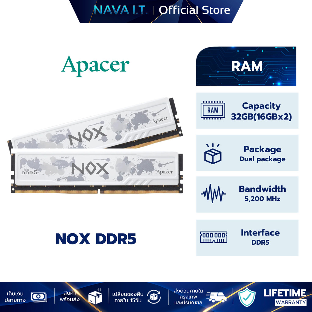 Apacer RAM NOX 32GB (16GBx2) Gaming Memory Module DDR5 5200Mhz Dual ...