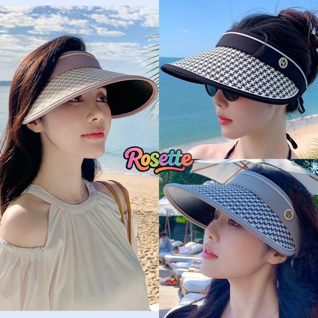 Rosette-หมวกปีกด้านหน้า ดีเทลลายตาราง ป้องกัดแดด ออลแมตช์ หมวกกันแดด ...