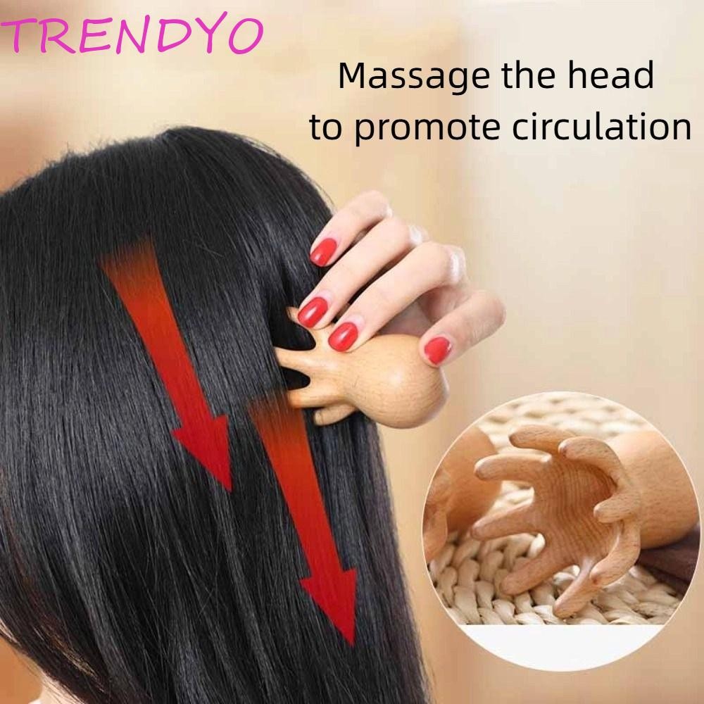 TRENDYO หวีนวดปลาหมึกยักษ์, อุปกรณ์ขูด Acupoint Stick หวีไม้บีช, หัวแฟชั่นการไหลเวียนโลหิต ...