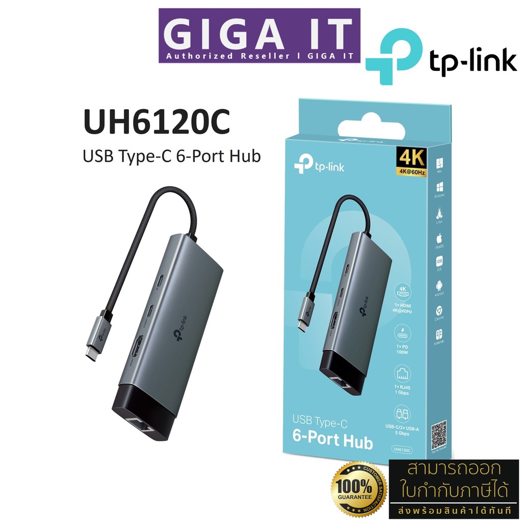 TP-Link UH6120C USB Type-C 6-Port Hub (6 in 1 Hub : Type C x 2, USB-A 3 ...