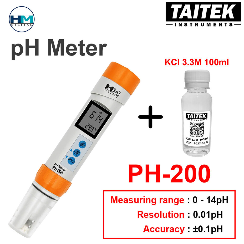 เครื่องวัดคุณภาพน้ำ pH Meter HM DIGITAL รุ่น PH-200 คาริเบท 3 points ค่า 4.00 7.00 10.00 ...