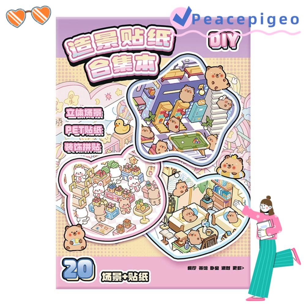 PEACEPIGEO คอลเลกชันสติกเกอร์ภูมิทัศน์ขนาดเล็ก, สติกเกอร์ภูมิทัศน์การ์ตูน 20-in-1, การบีบอัดหลาย ...
