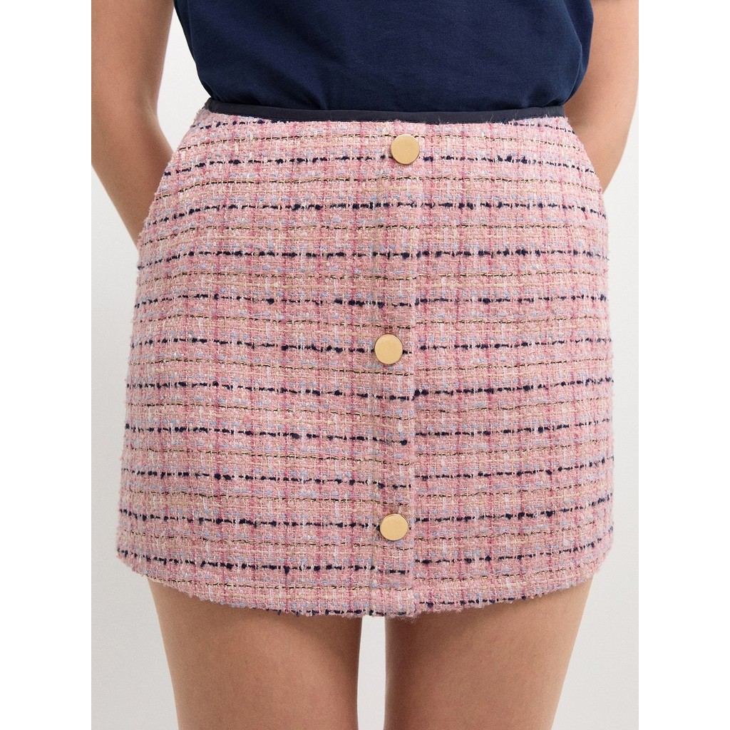 [Pomelo] กระโปรงผ้าทวีดติดกระดุม / Tweed Buttoned Skirt | Shopee Thailand