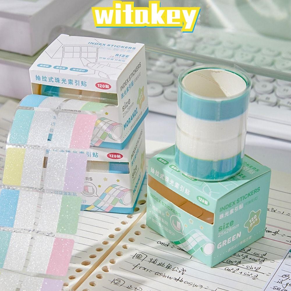 WITAKEY Pearlescent Sticky Tabs, Back Full กาวโปร่งใส Pearl Pull-Out สติกเกอร์ฉลาก,ขนาดใหญ่ความ ...